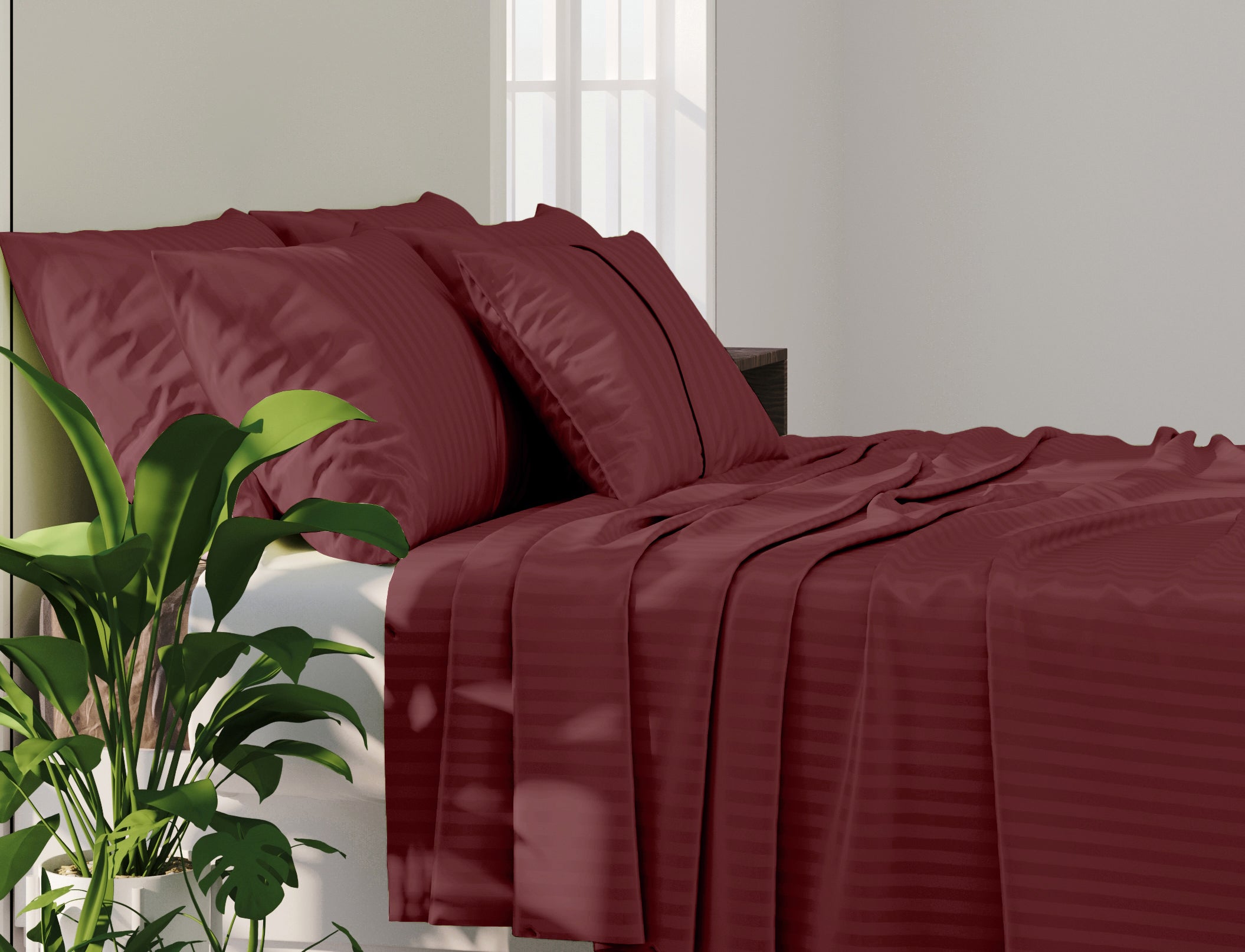 Simple Living - 210TC Satin Stripe Bedsheet Set(Cherry) – LABHAM