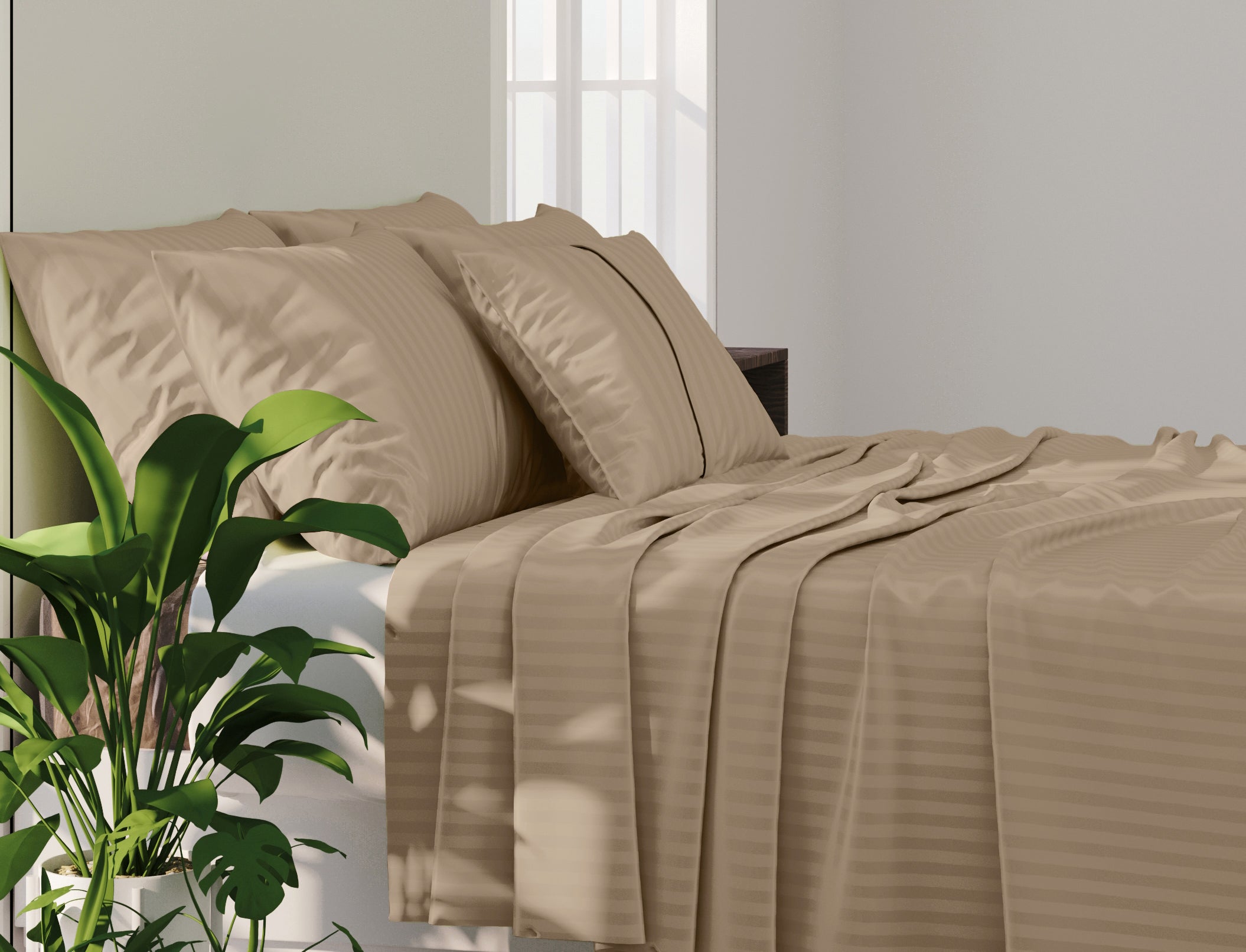 Simple Living - 210TC Satin Stripe Bedsheet Set(Biscuit) – LABHAM