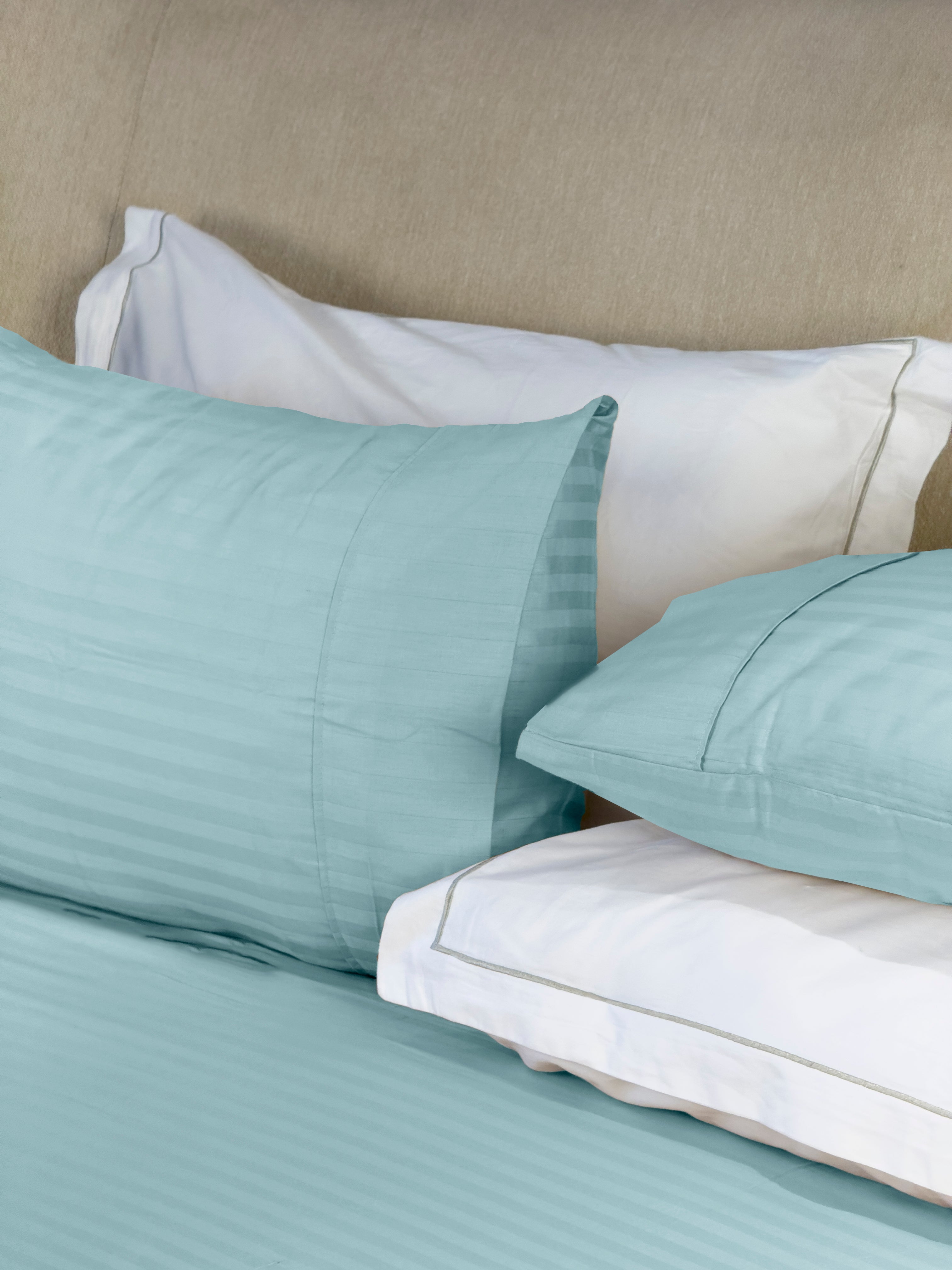 Simple Living - 210TC Satin Stripe Bedsheet Set(Water Blue) – LABHAM